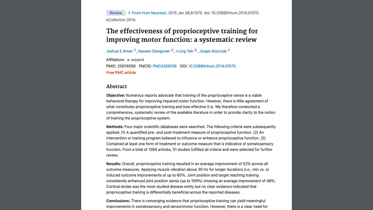 The effectiveness of proprioceptive training for improving motor funct
